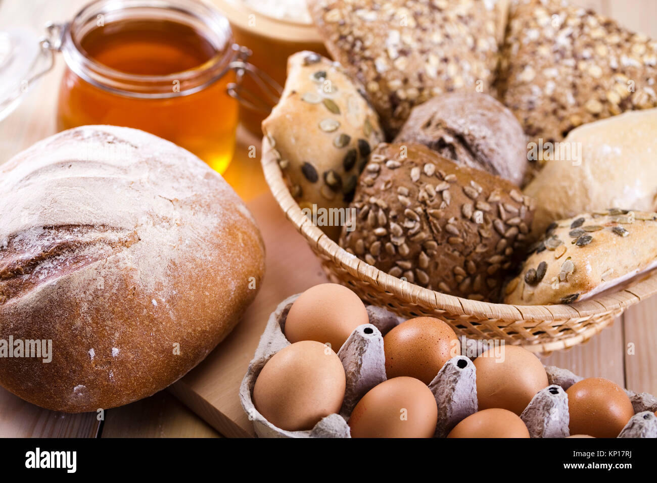 Rural theme of bread and natural food Stock Photo - Alamy