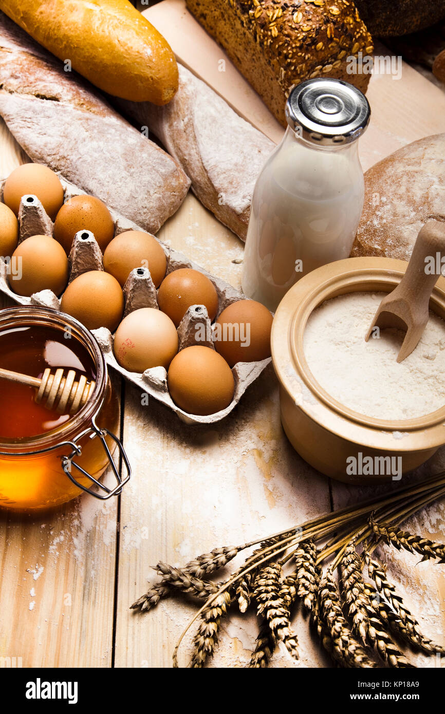 Traditional rural food with bread Stock Photo - Alamy