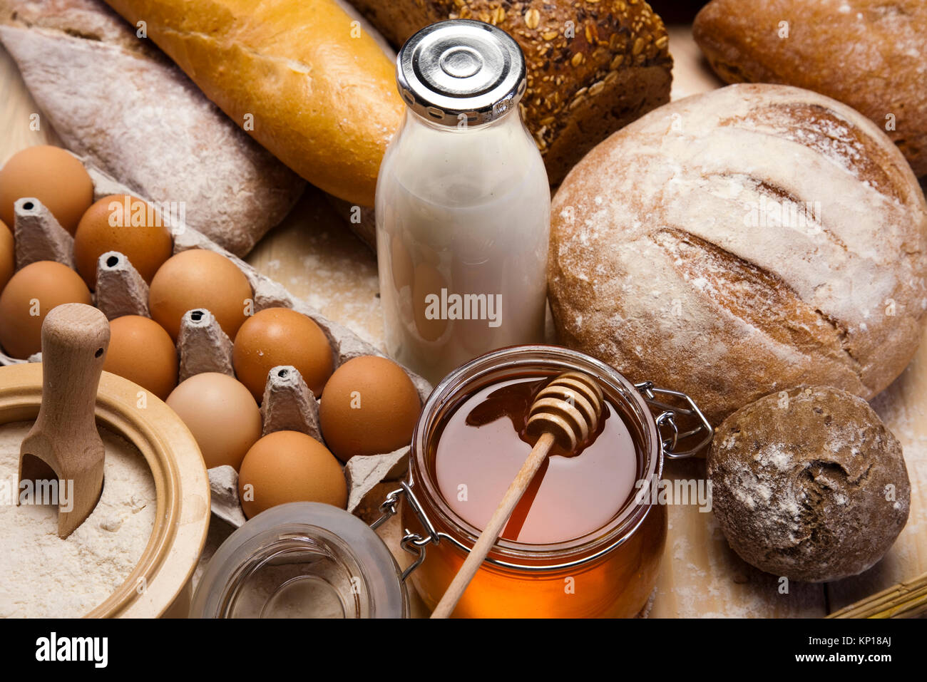 Traditional rural food with bread Stock Photo - Alamy