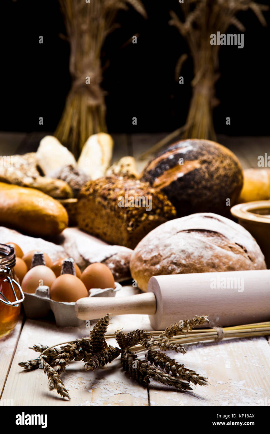 Traditional rural food with bread Stock Photo - Alamy