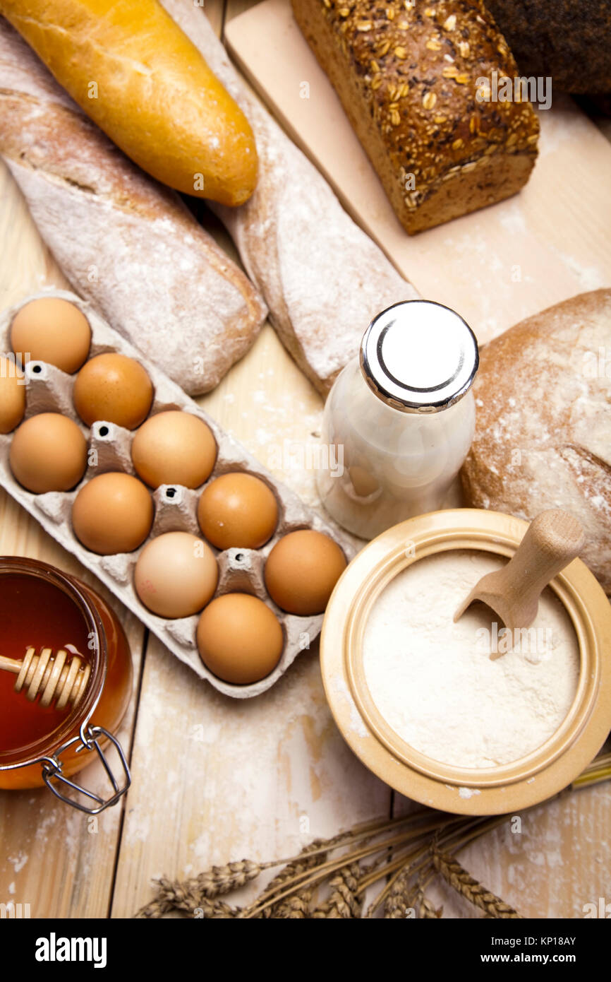 Traditional rural food with bread Stock Photo - Alamy