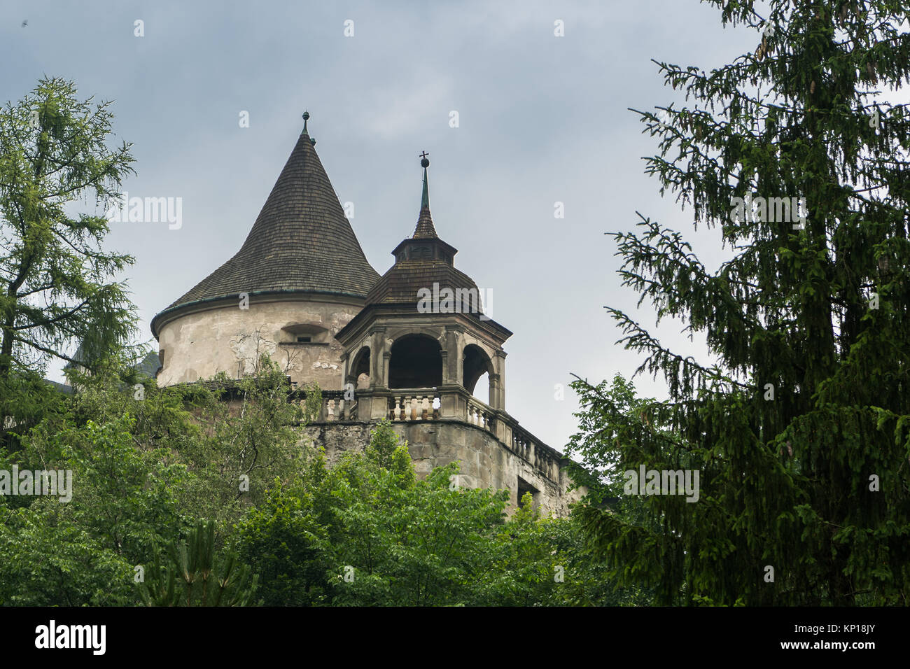 Orava castle tower behind the trees Stock Photo - Alamy