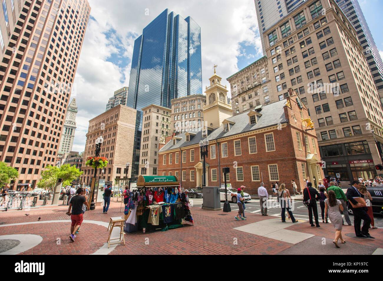 Old state House square people tower buildings Boston MA USA ...