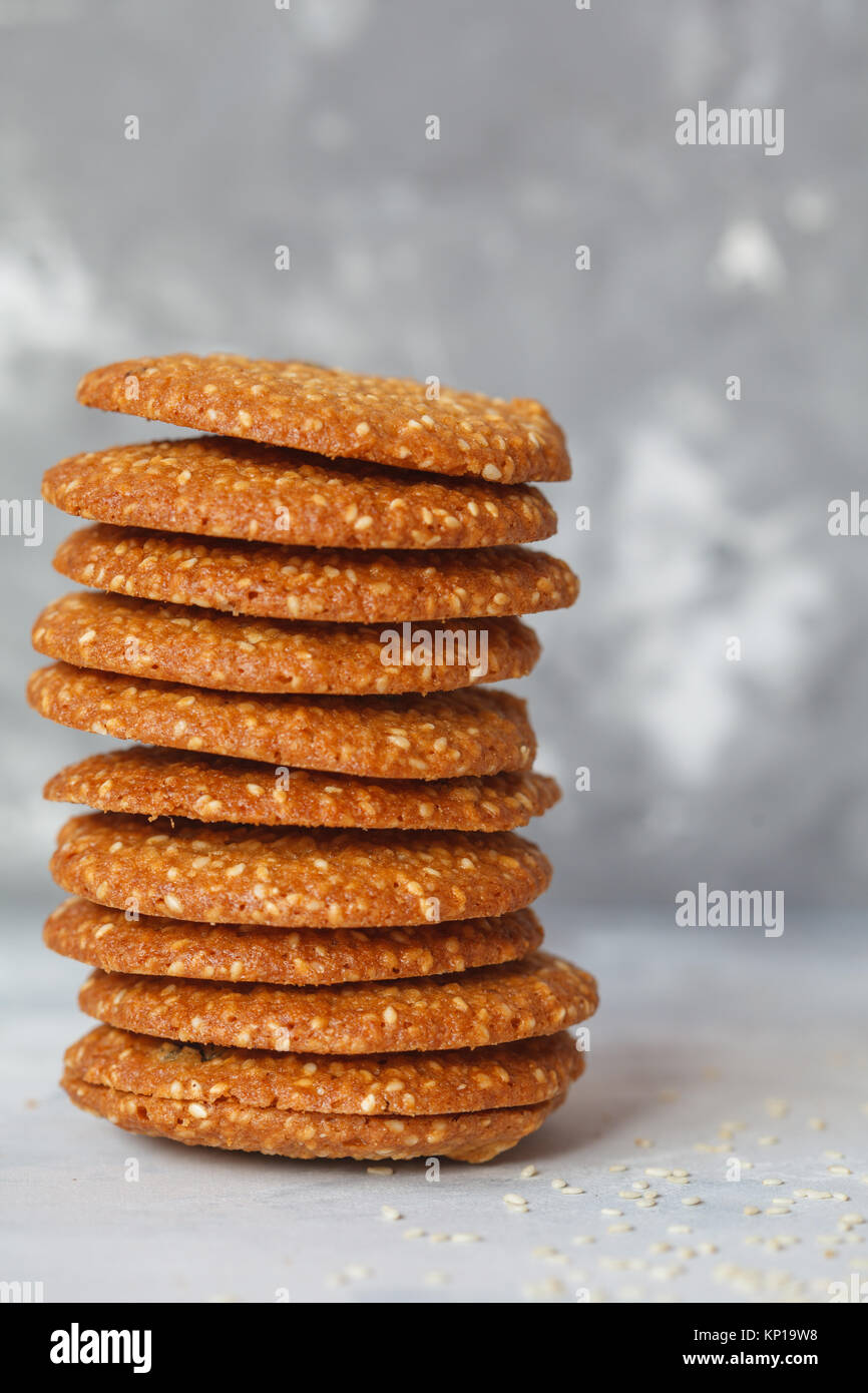Round healthy biscuits made from white sesame and raisins. Vegan ...