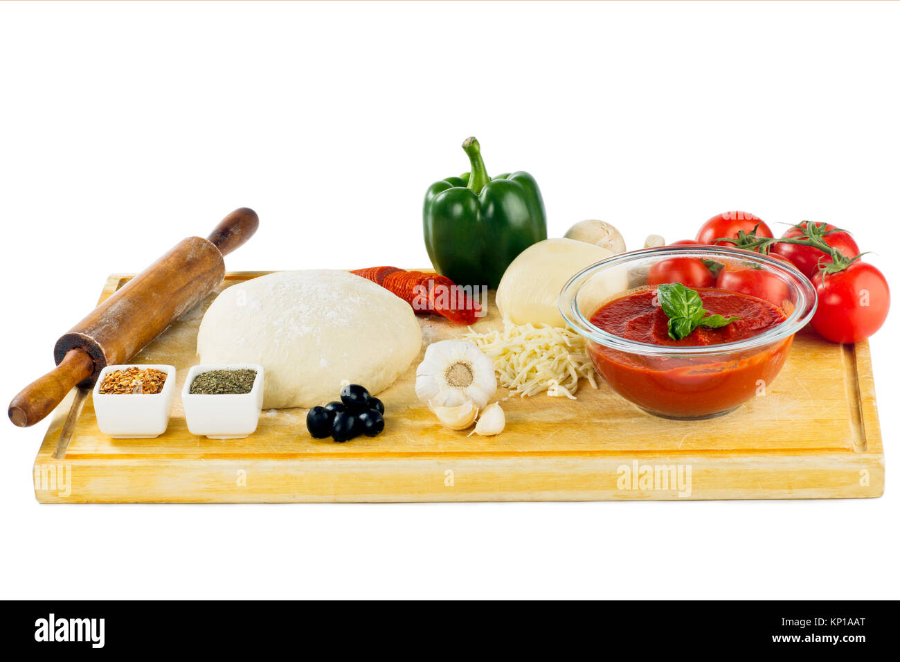 complete set of ingredients for home made pizza Stock Photo - Alamy
