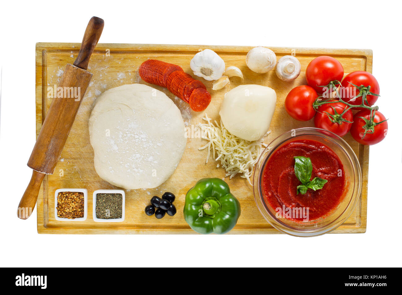 pizza ingredients top view Stock Photo - Alamy