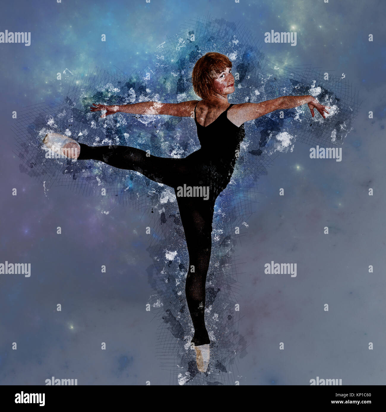 Female Ballet Dancer balances on her toes in a classical ballet stance ...