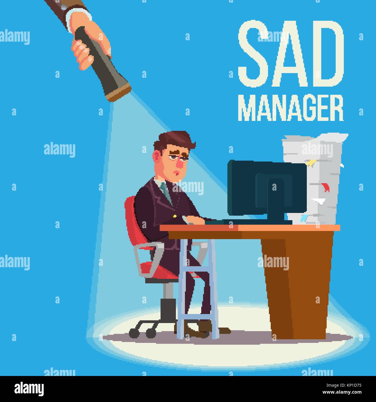 Sad Manager, Businessman Vector. Sitting At The Workplace. Falling ...