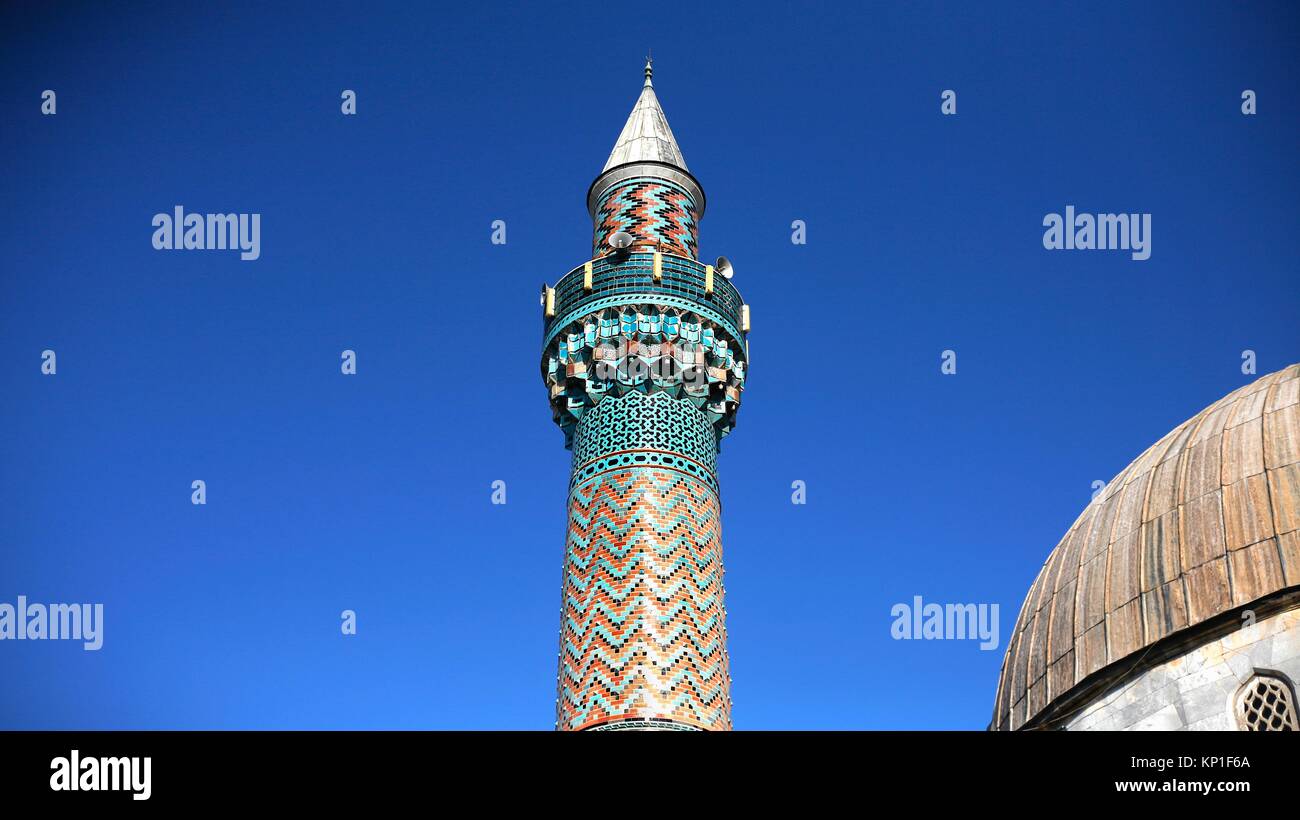 Tiled minaret of Green Mosque (Yesil Cami) in Nicea (Iznik), Turkey ...
