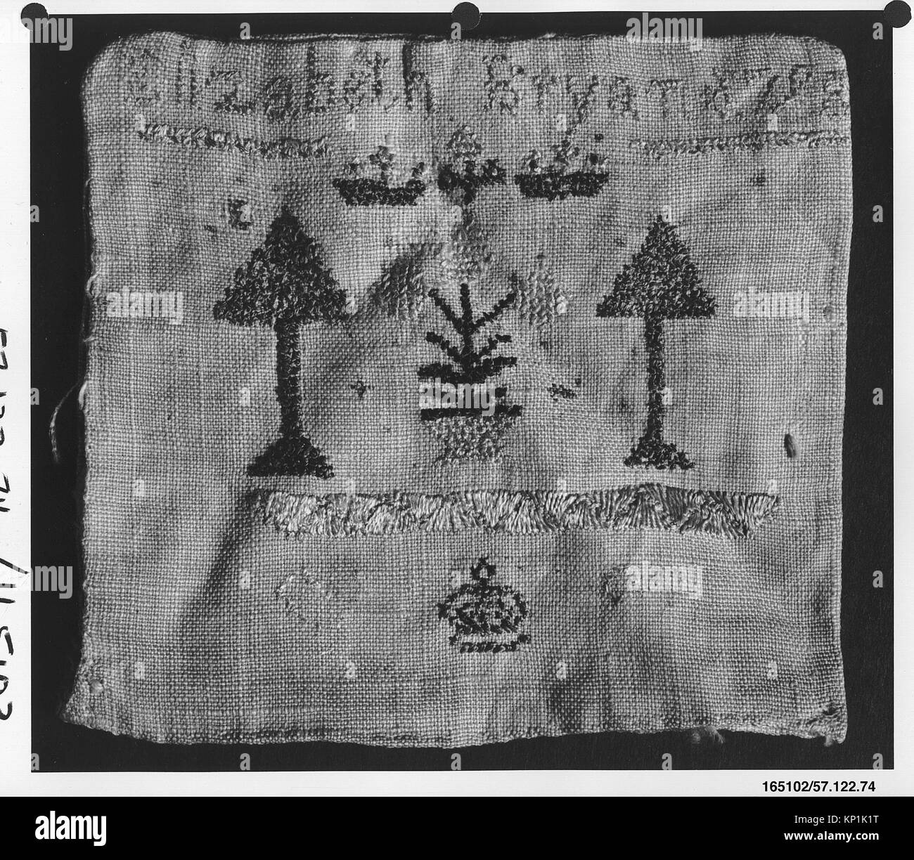 This historical embroidered pocket displays needlework patterns ...