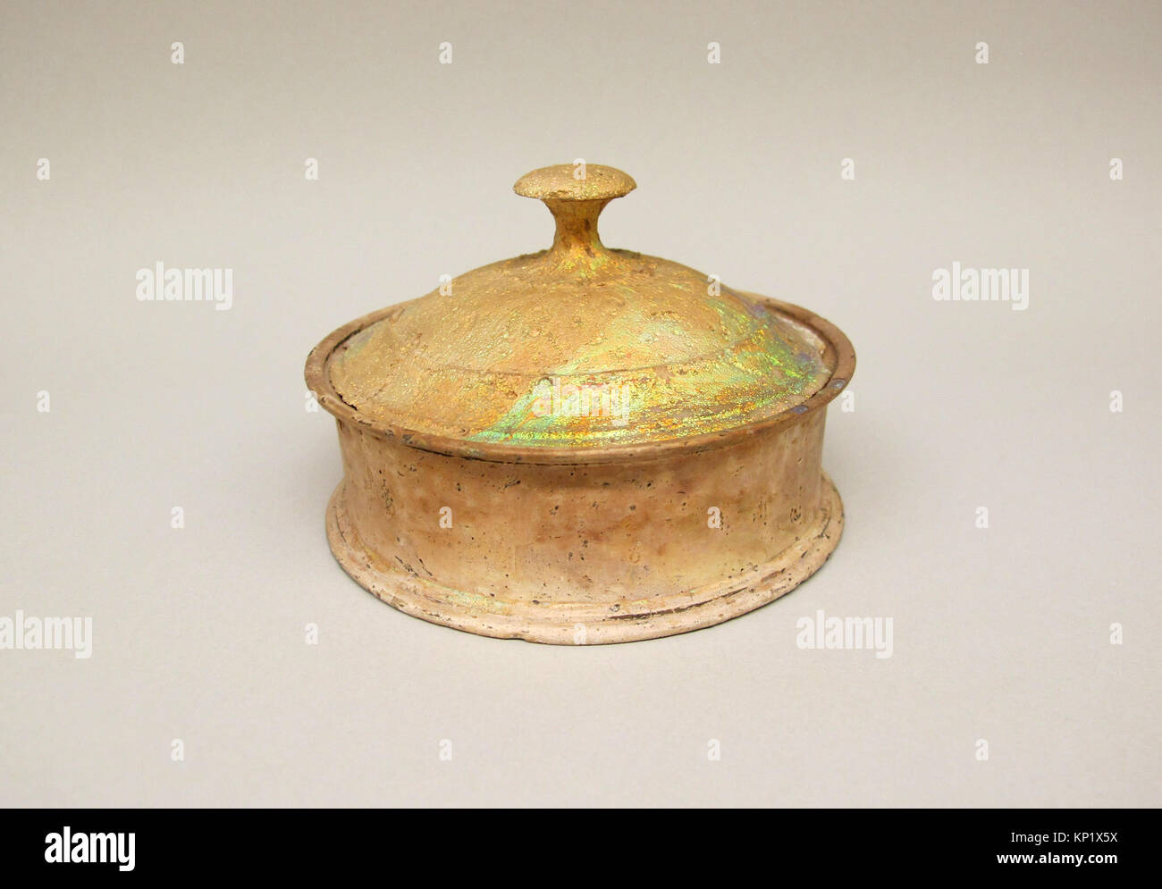 Greek glass pyxis with lid from 3rd–1st century B.C., showing ancient ...