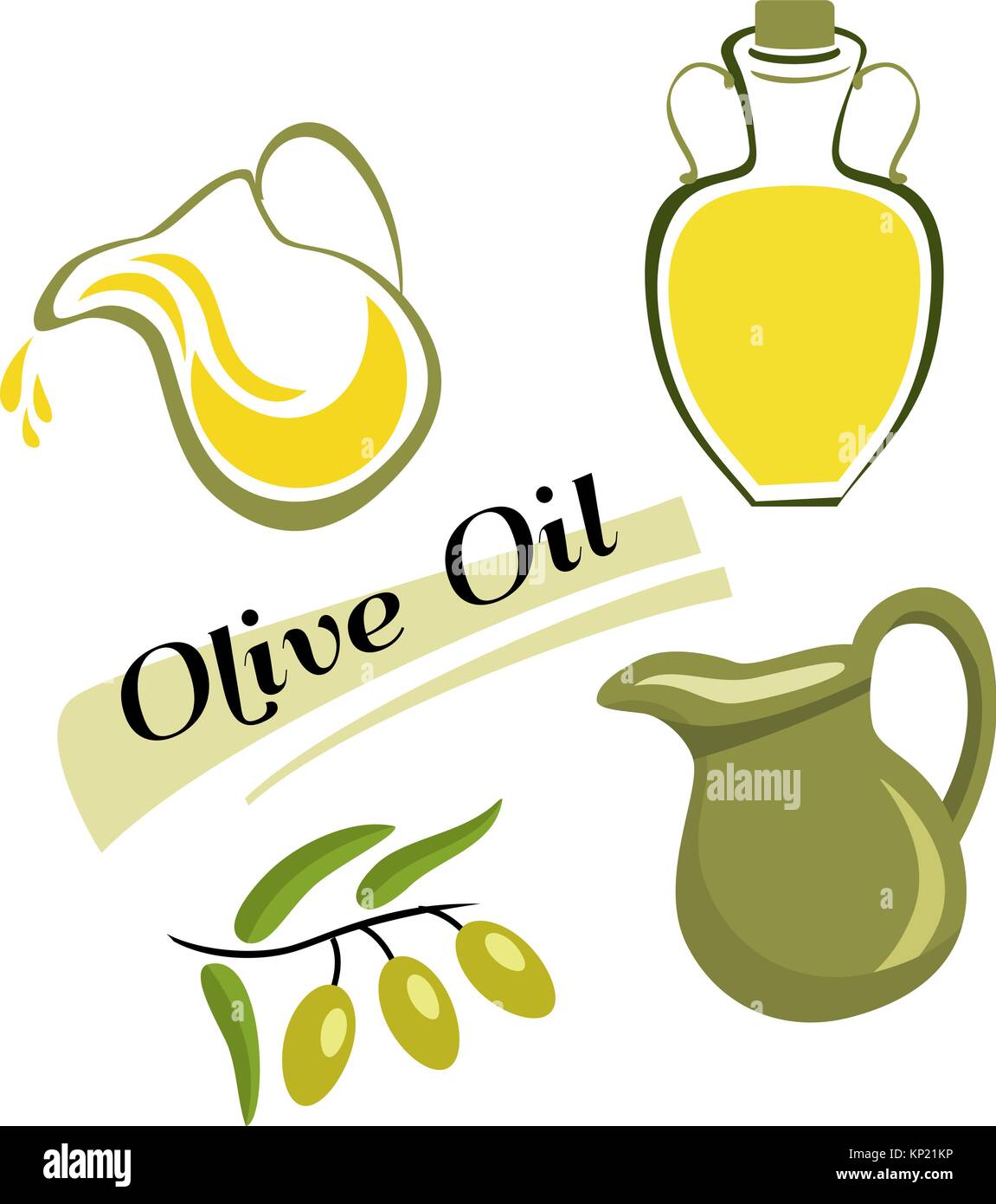 set of elements of olive oil. Branch with green olives Stock Vector ...