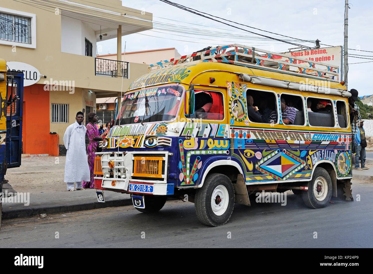 colourfull bus in a street of Dakar, Senegal, West Africa Stock Photo ...