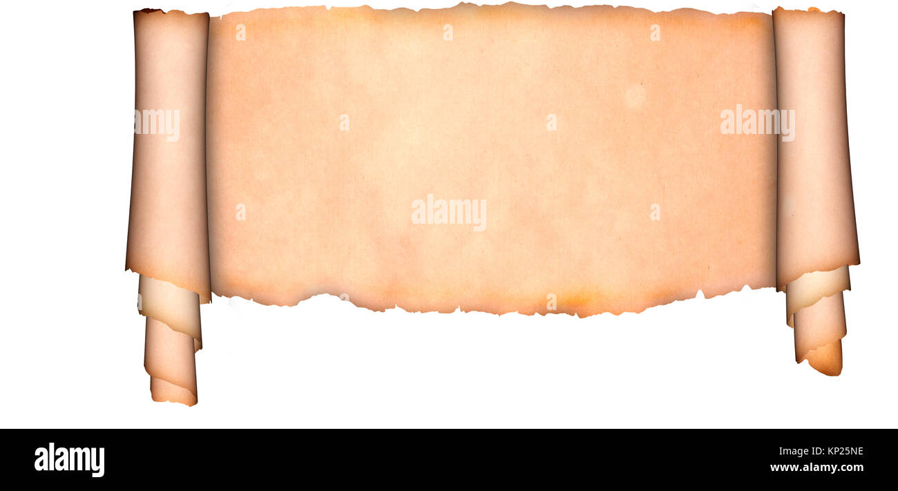 Ancient scroll of parchment on a white background Stock Photo - Alamy