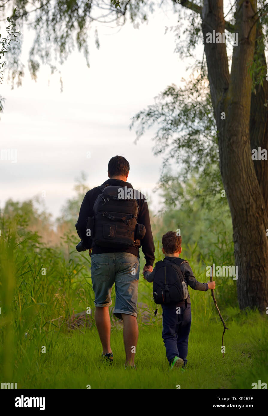 Father and son on path in forest Stock Photo - Alamy