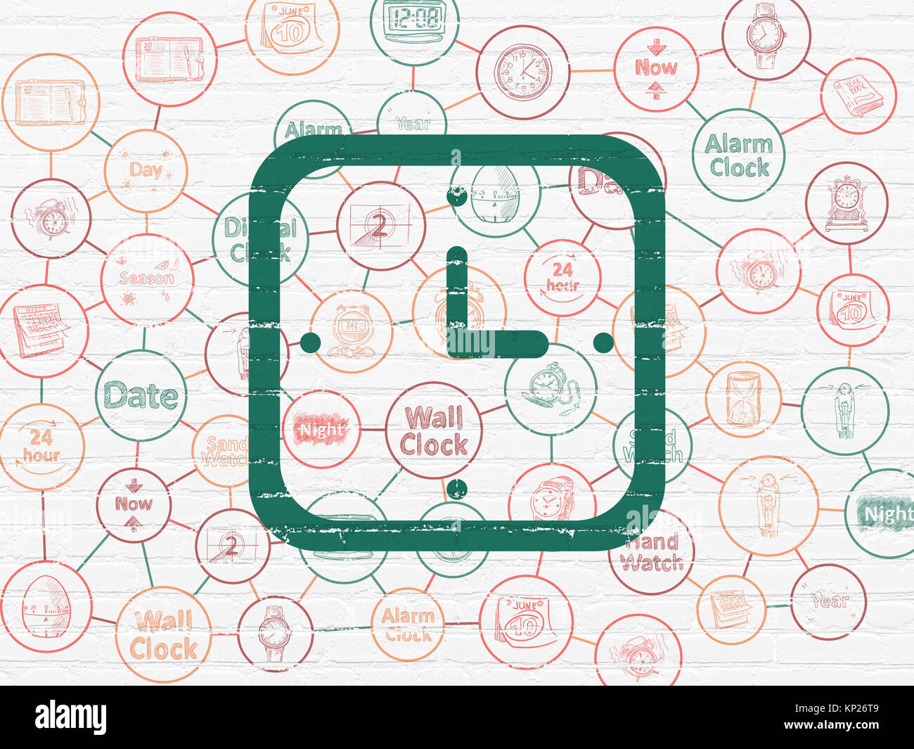 Timeline concept: Watch on wall background Stock Photo - Alamy