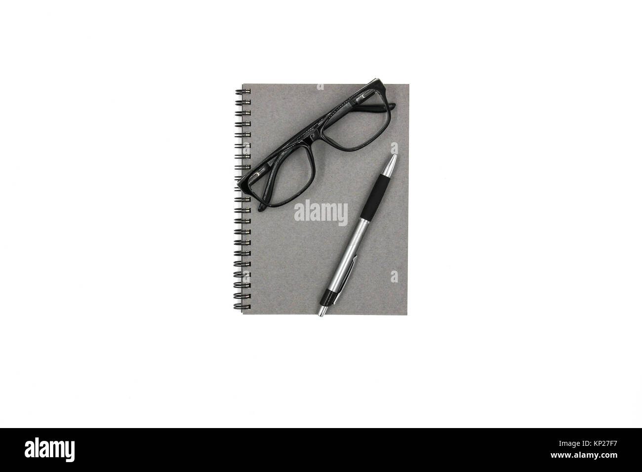 Notebook ,pen and glasses isolated on white background Stock Photo - Alamy