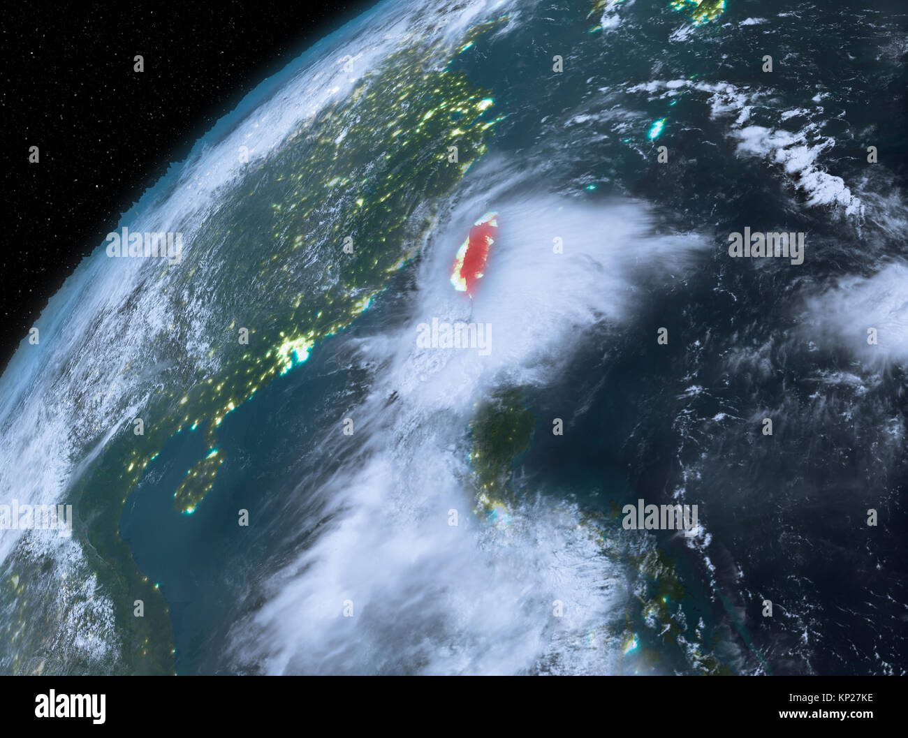 Illustration of Taiwan as seen from Earth’s orbit at night. 3D ...