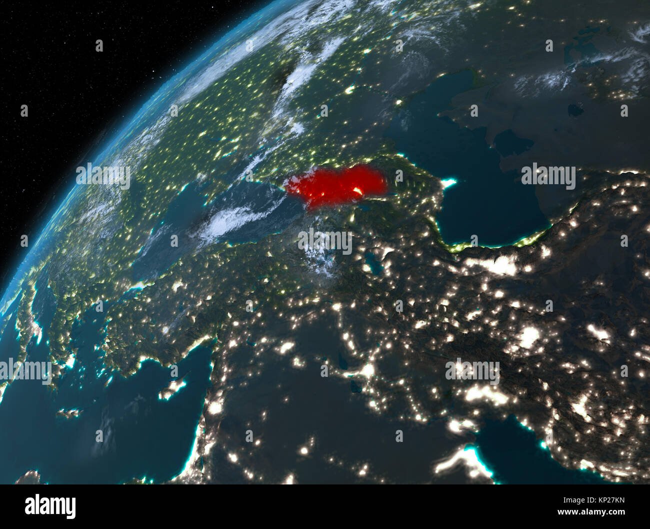 Illustration of Georgia as seen from Earth’s orbit at night. 3D ...