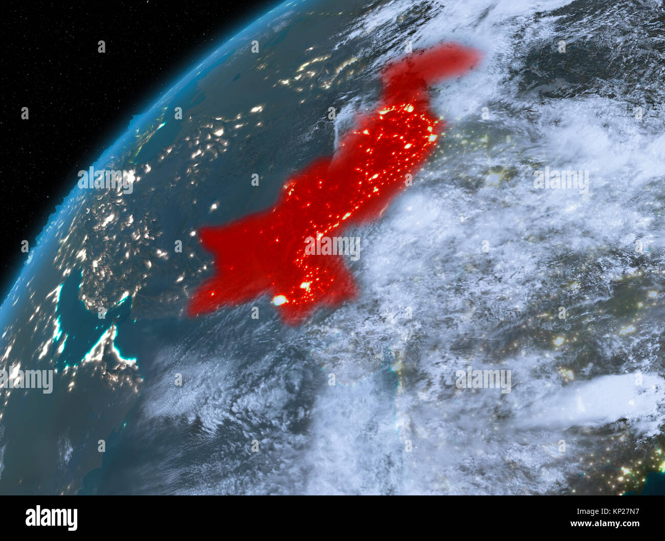 Illustration of Pakistan as seen from Earth’s orbit at night. 3D ...