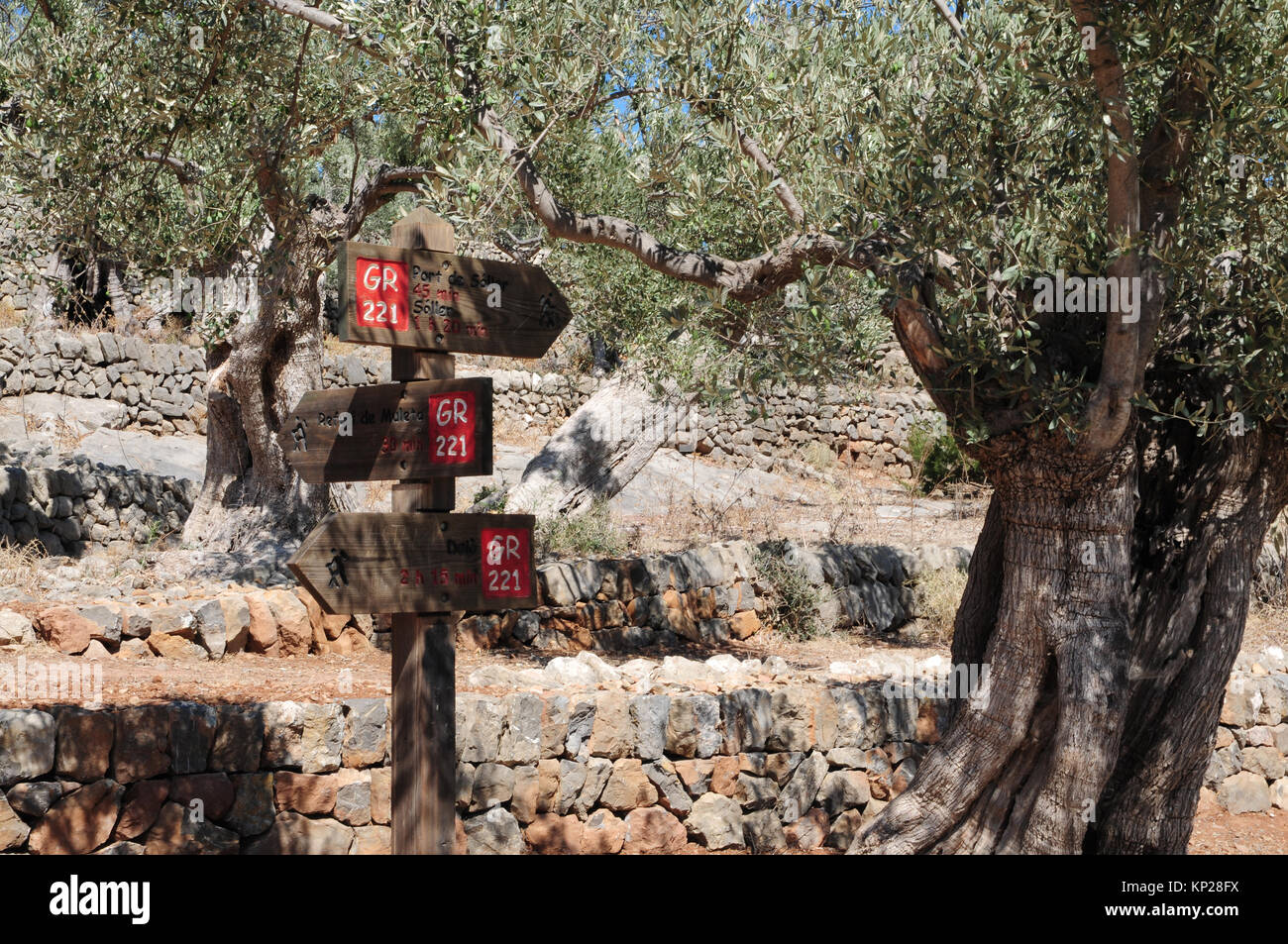 Signposts on the GR221 long distance footpath in Mallorca, Spain. Known ...