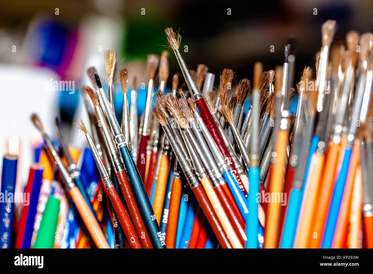 Stacked brushes in supermarket Stock Photo - Alamy