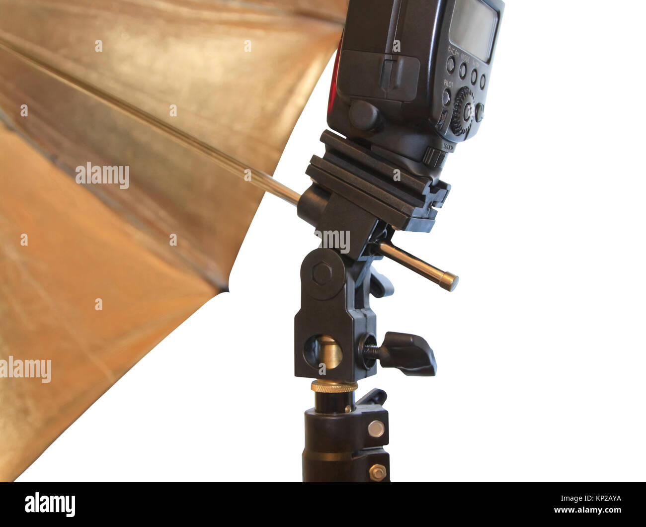 Light stand with flash and umbrella holder close up Stock Photo - Alamy