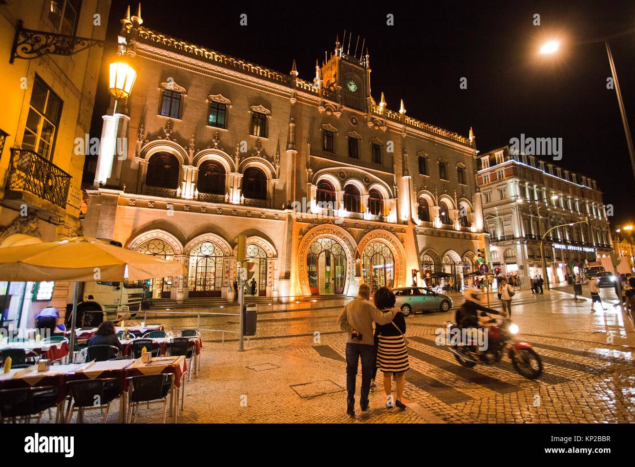 Facade of the train station rossio in lisbon hi-res stock photography ...