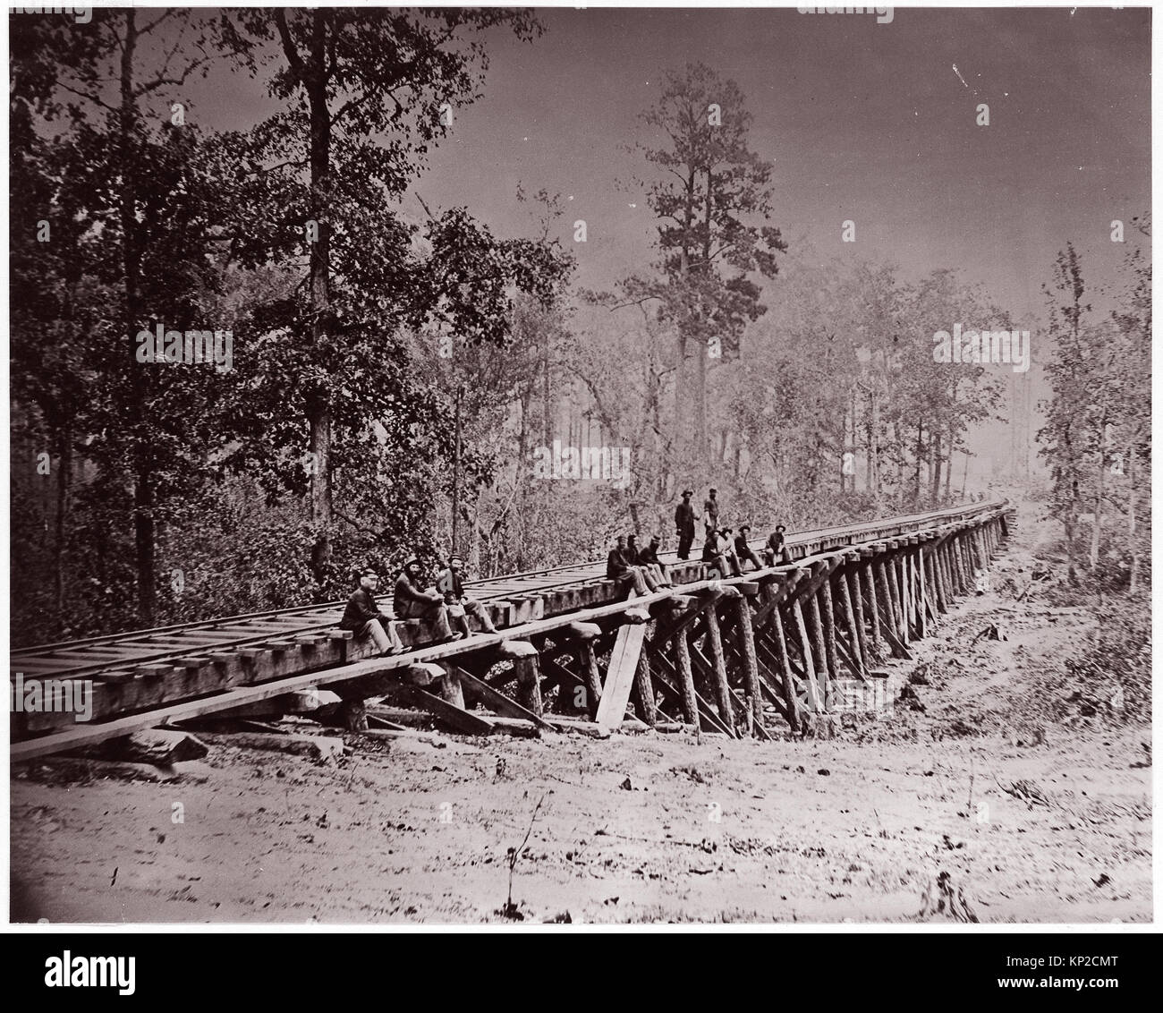U.S. Military Railroad bridge at City Point, highlighting engineering ...