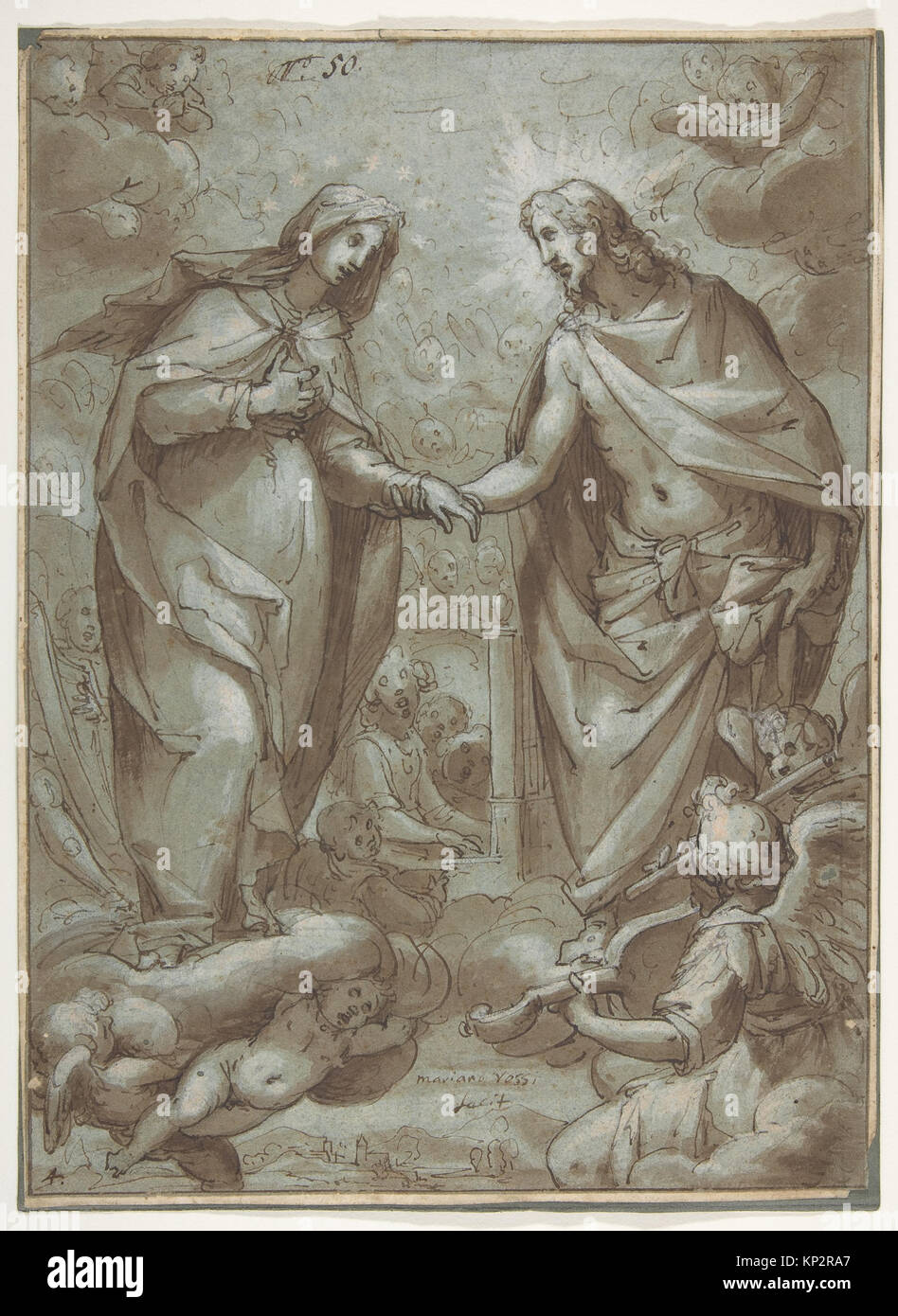 Religious painting depicting Christ receiving the Virgin into Heaven ...