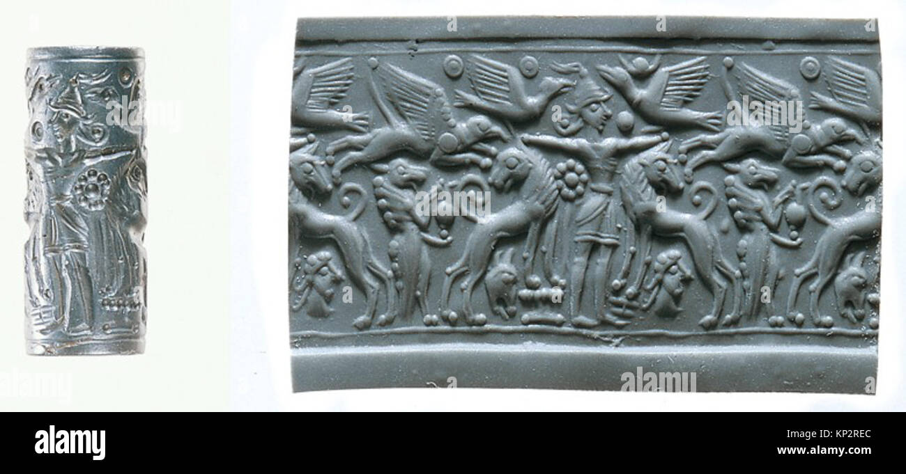 Cylinder seal and modern impression- Master of Animals between lions ...
