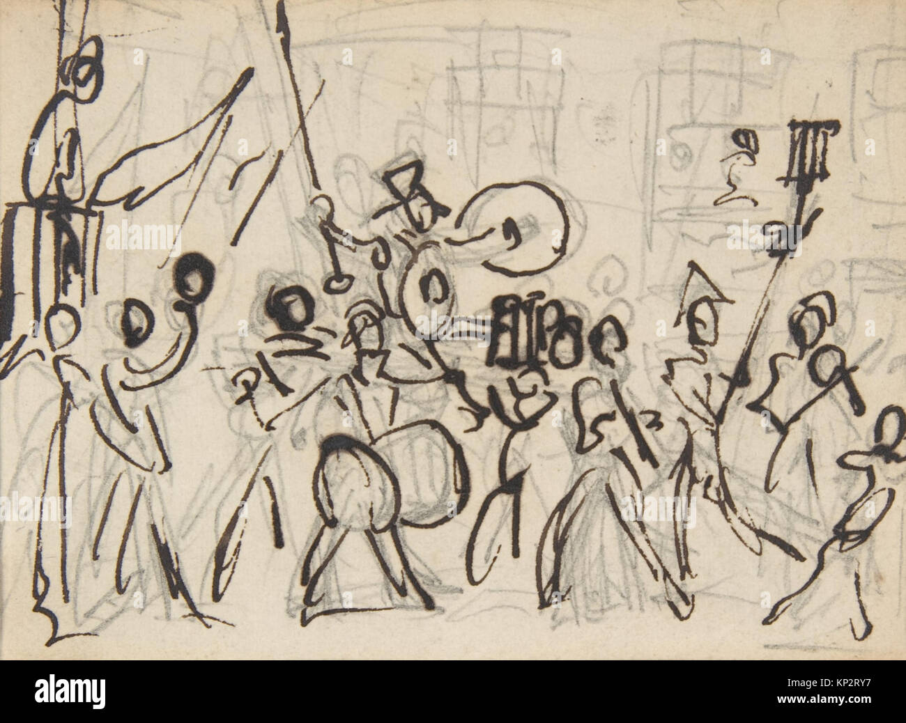 This drawing by George Cruikshank depicts a parade scene. Executed in ...