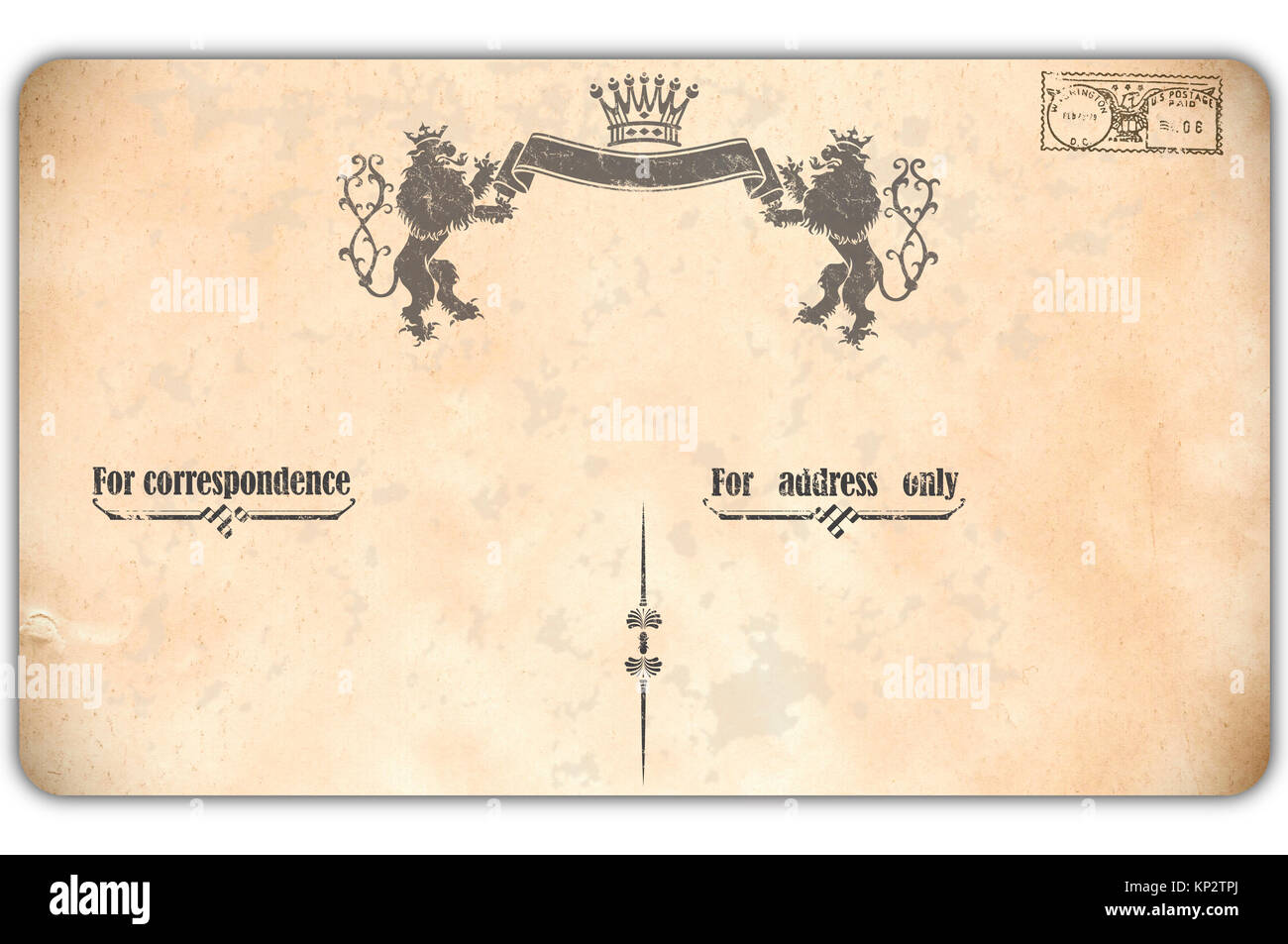 Old postcard with vintage patterns and stamp.Old-fashioned postcard ...