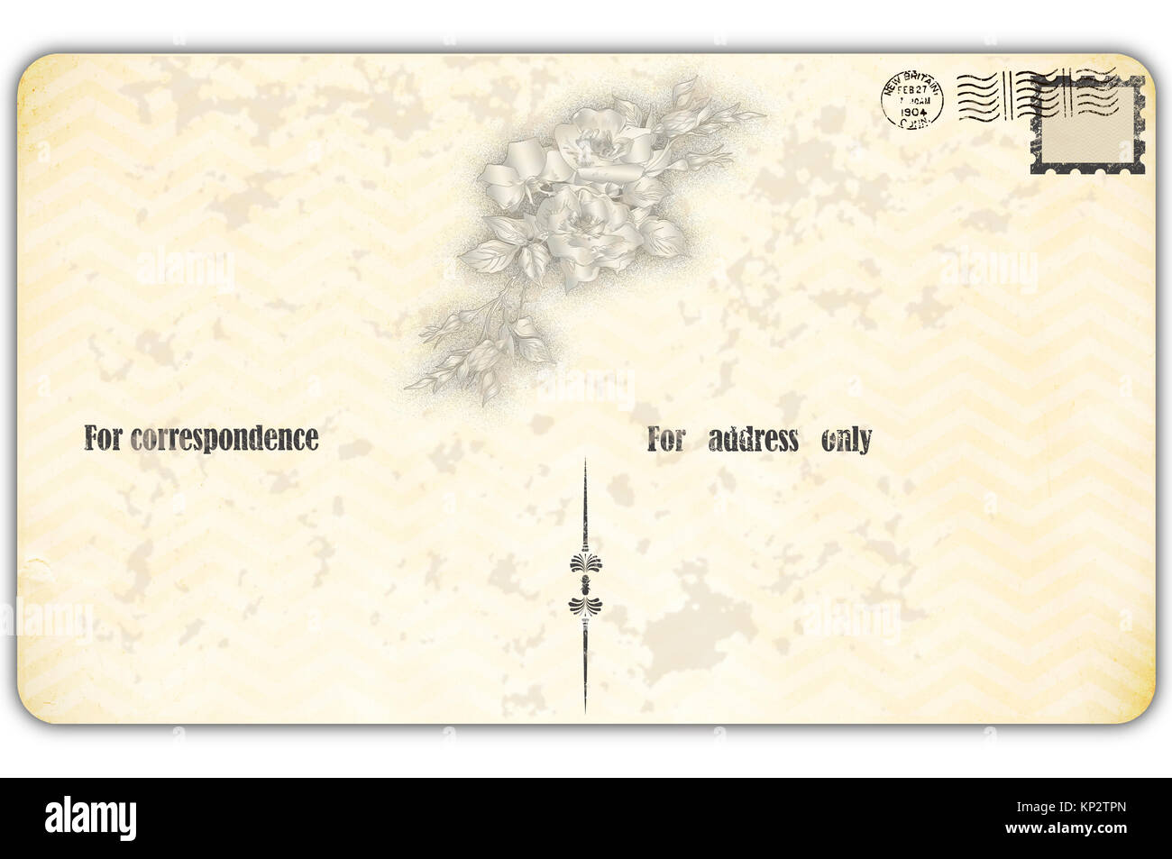 Old postcard with vintage roses and stamp.Old-fashioned postcard ...