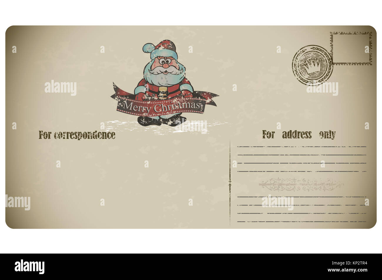Vintage christmas postcard with image santa claus and stamp Stock Photo ...