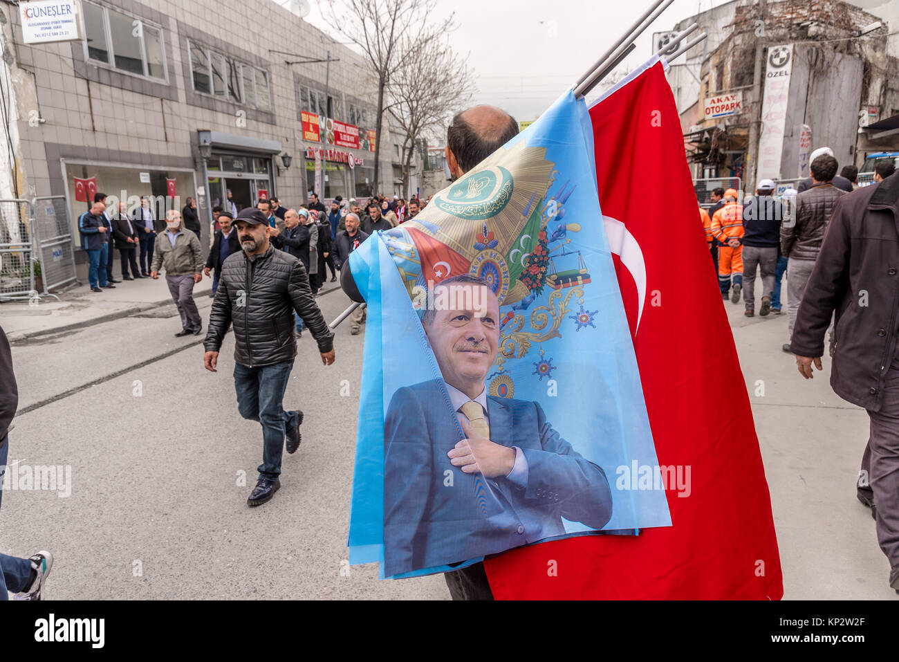 AKP (Justice and Development Party) supporters shout slogans and wave ...