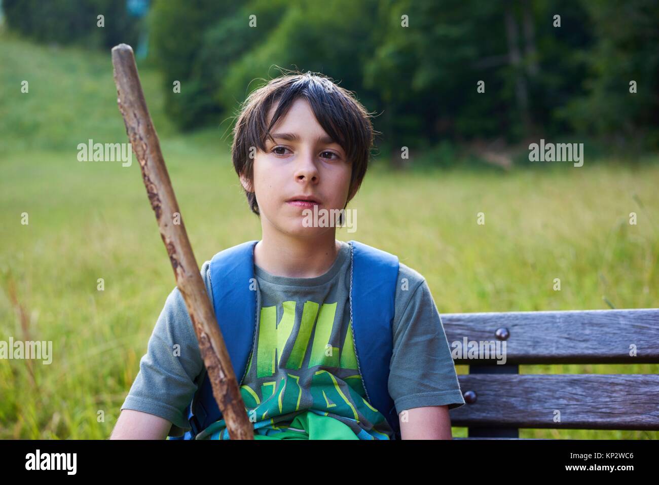 Young thoughtful boy during hiking adventure in nature Stock Photo - Alamy