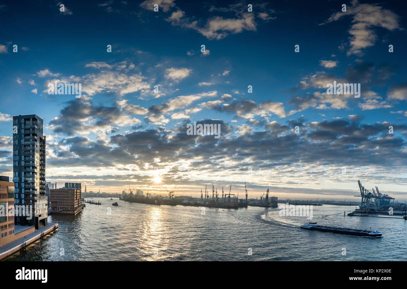 Panoramic view on the harbor of Hamburg Stock Photo - Alamy