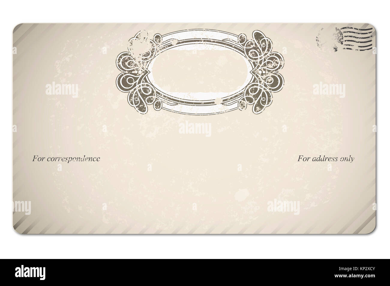 Old vintage postcard with stamp and decorative frame for the design ...