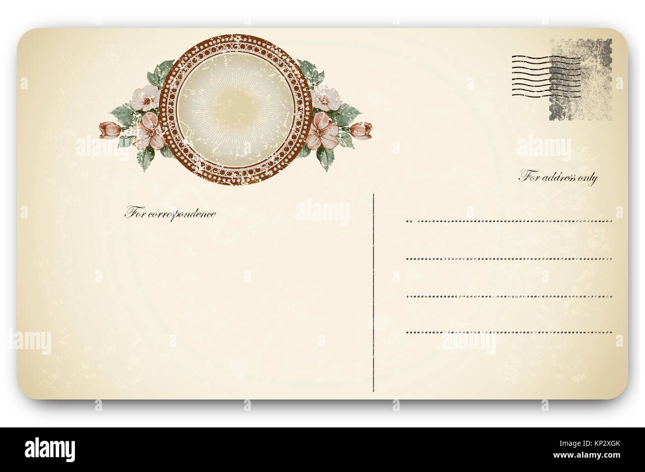 Old postcard and decorative frame with flowers for image or text Stock ...