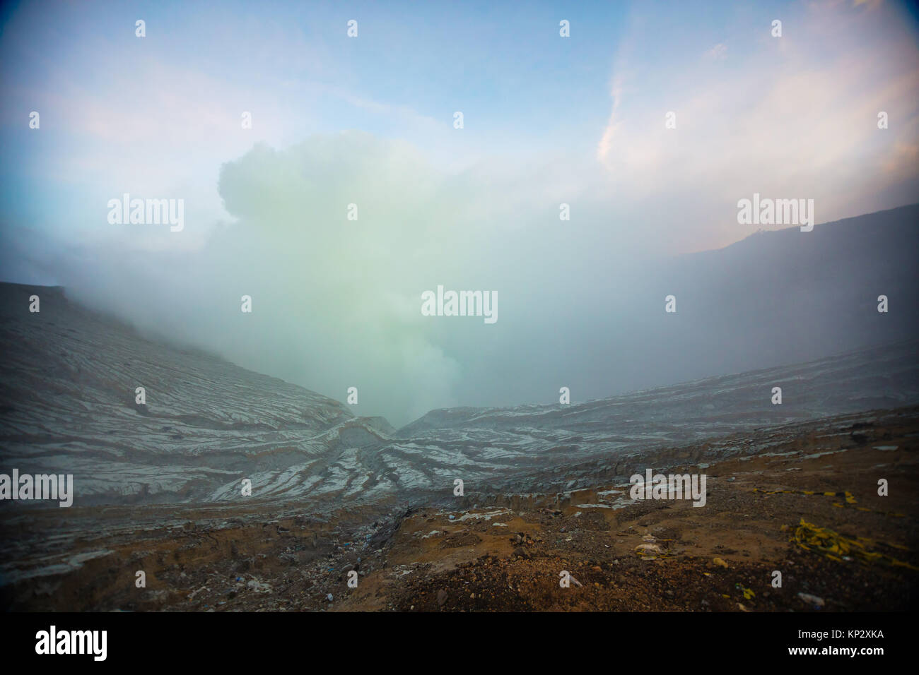 Volcanic Mountain with Smoke from Sulfur, volcano Ijen on Java in ...
