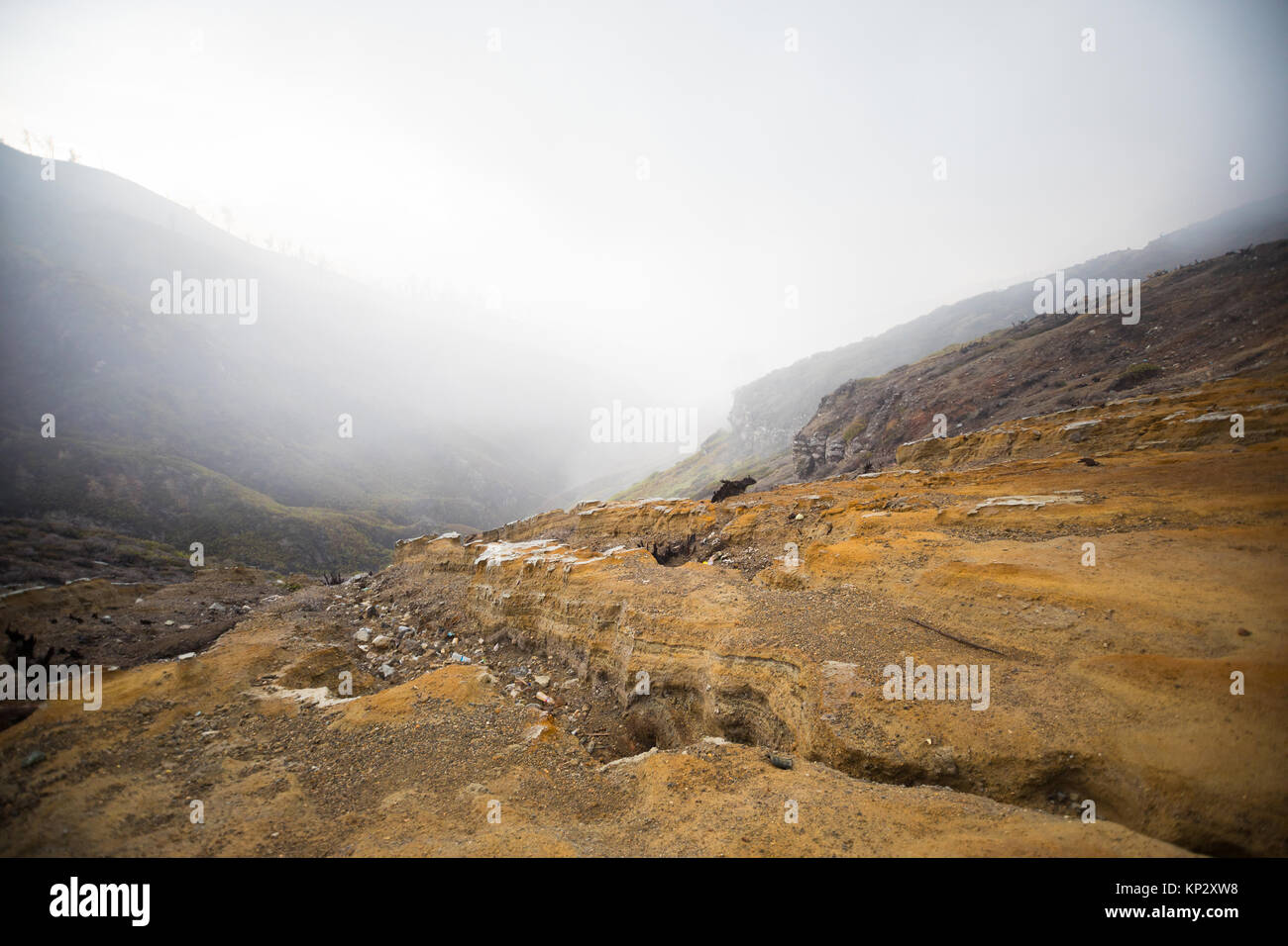 Volcanic Mountain with Smoke from Sulfur, volcano Ijen on Java in ...