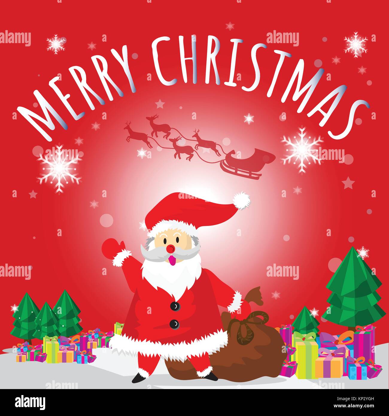 Santa Hello bag and Merry Christmas Red Background Tree and Gift ...