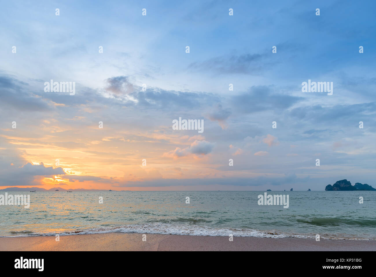 beautiful orange sunset in the lower left corner of the frame, Thailand ...