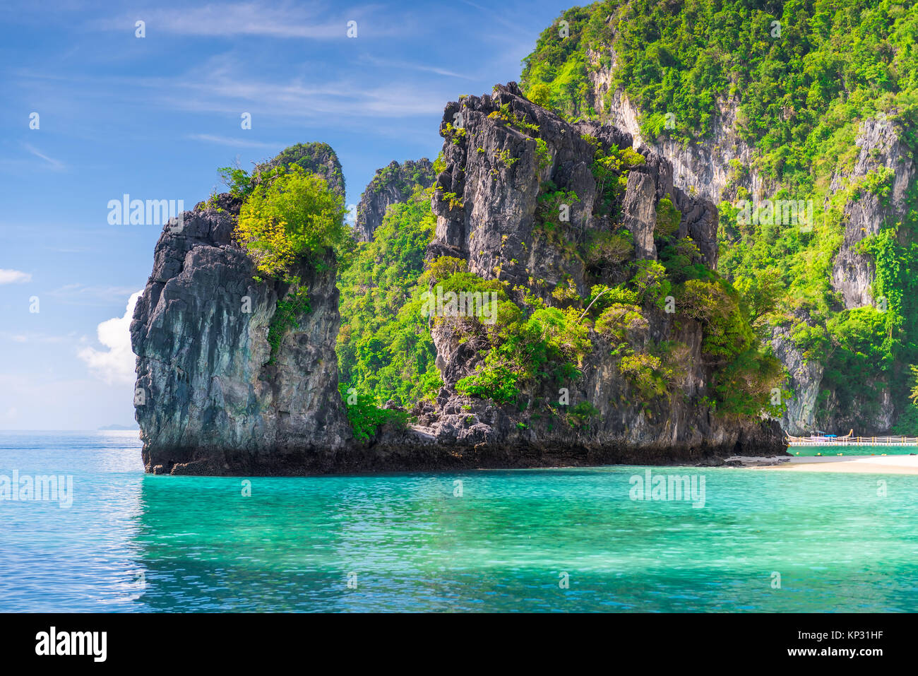 rock covered with trees in the Andaman Sea on the island of Hong ...