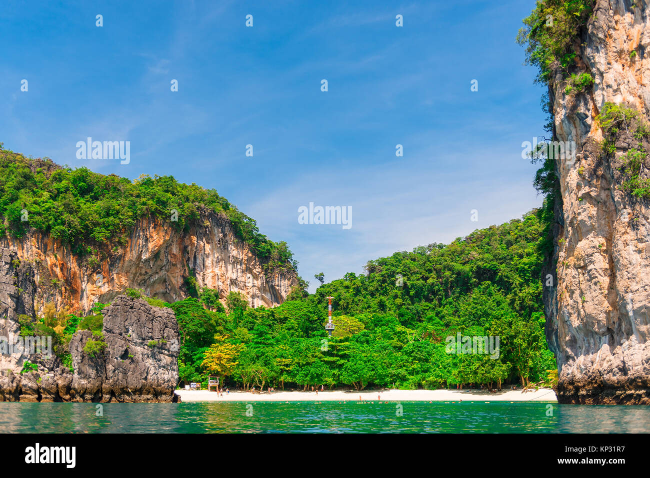 green island with steep cliffs view from the sea to the island of Hong ...
