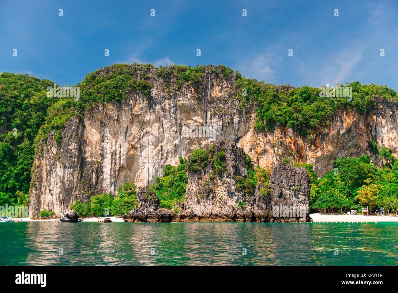 white high steep cliff and beautiful beach of the island of Hong in ...