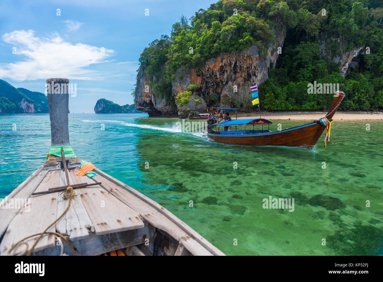wooden boats in the water of the Andaman Sea, beautiful scenery of the ...