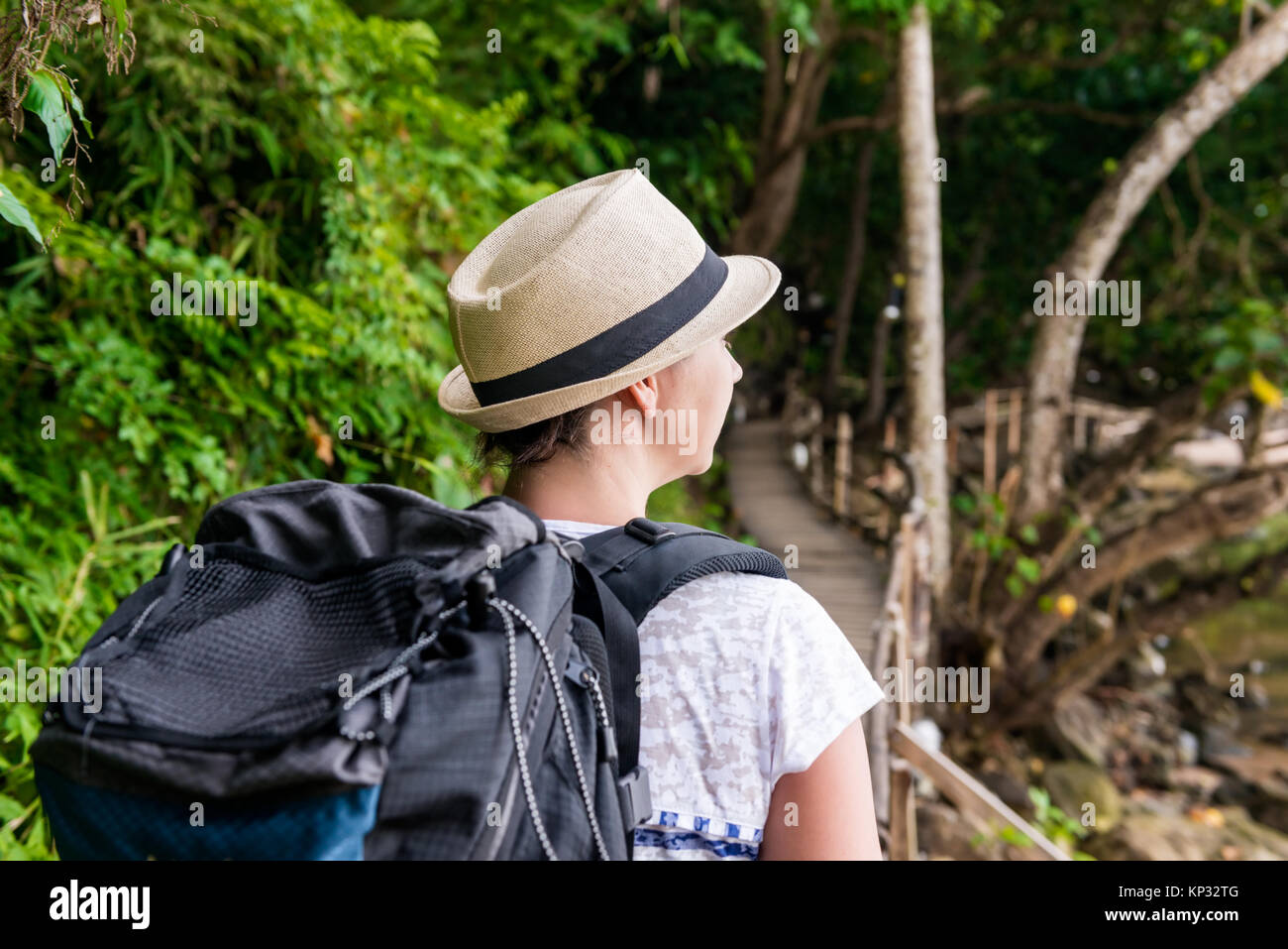 woman hiker in hike with a big backpack back view Stock Photo - Alamy