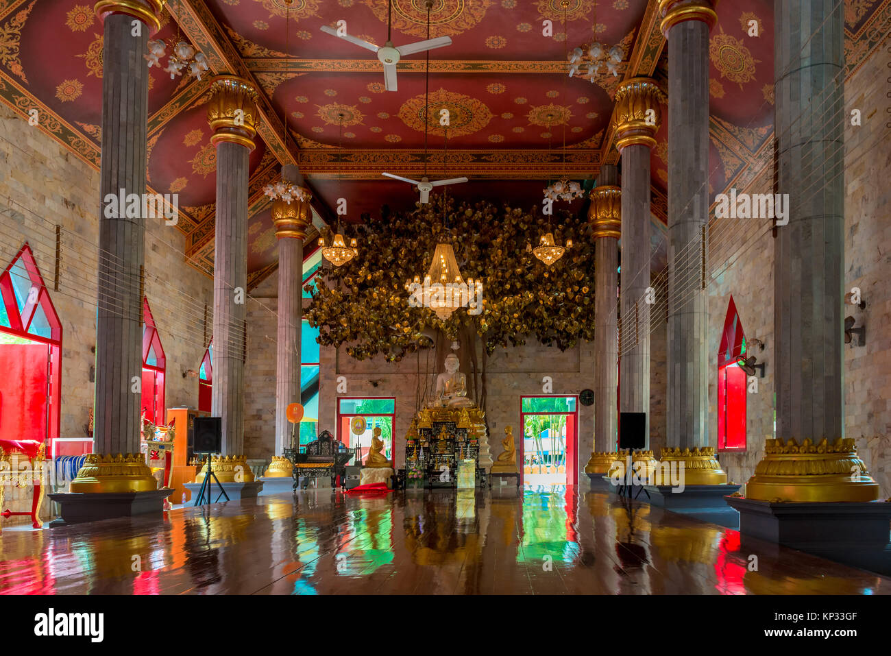 beautiful Thai temple inside with Buddha on the altar, no people Stock ...